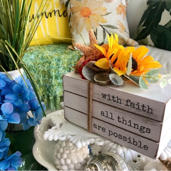 Accents | New Sunflower Faux Book Stack With Faith All Things Are ...